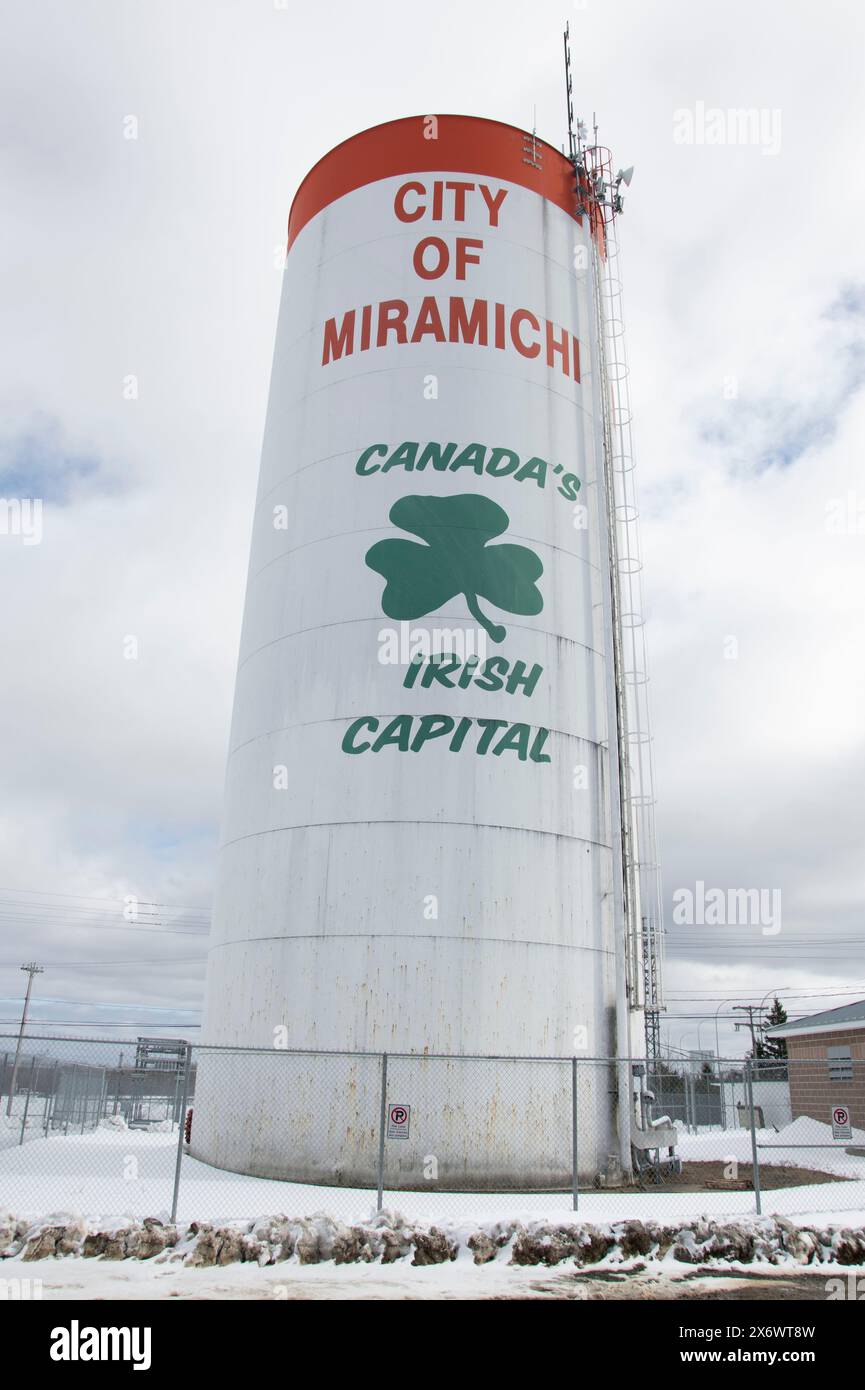 Welcome to Miramichi sign on water tower in Miramichi, New Brunswick ...