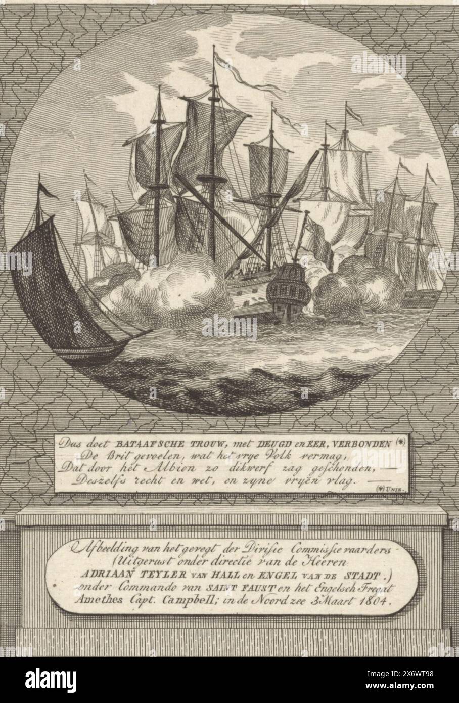 Battle between Dutch ships and an English ship, 1804, Image of the ...