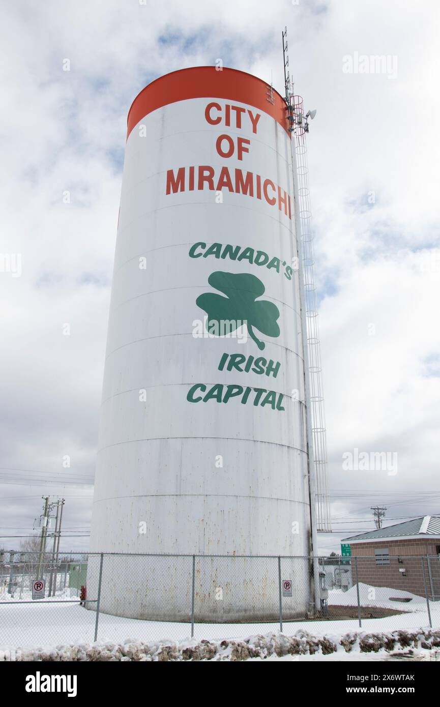 Welcome to Miramichi sign on water tower in Miramichi, New Brunswick ...