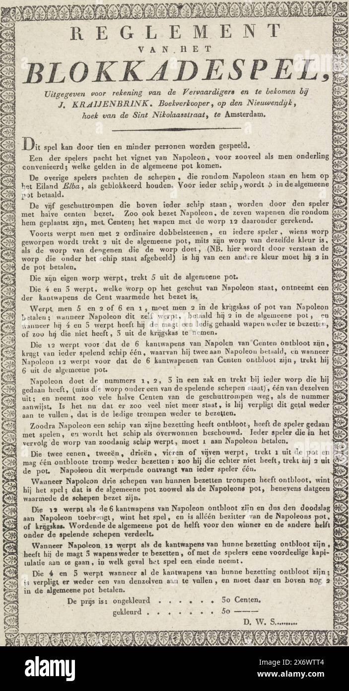 Rules for the board game about Napoleon's exile to Elba, 1814, Rules of ...