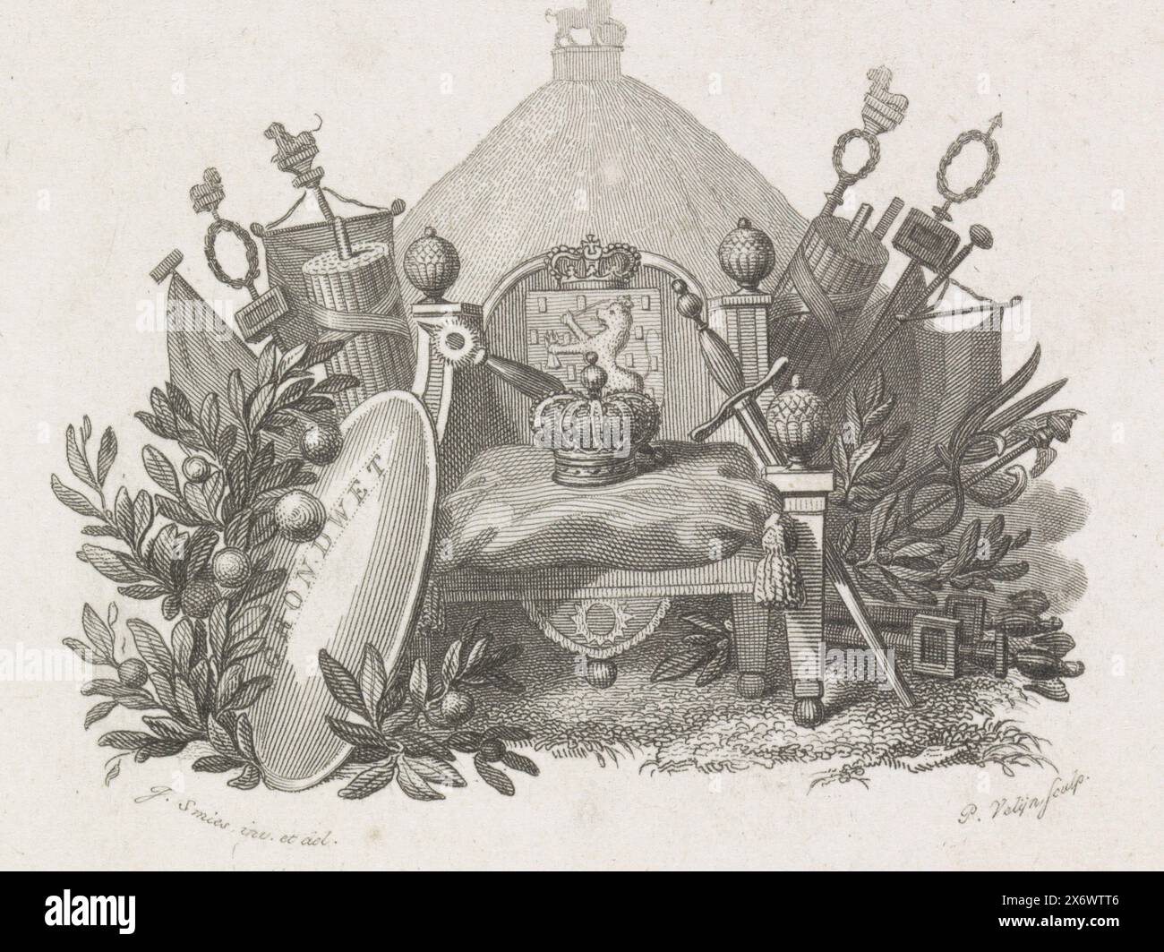 Vignette with symbols of King William I, 1815, Vignette with the ...