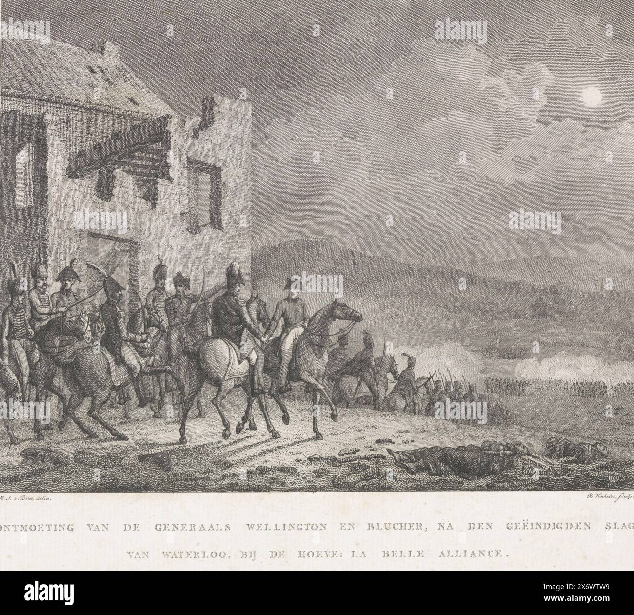 Meeting between Wellington and Blücher after the battle of Waterloo ...