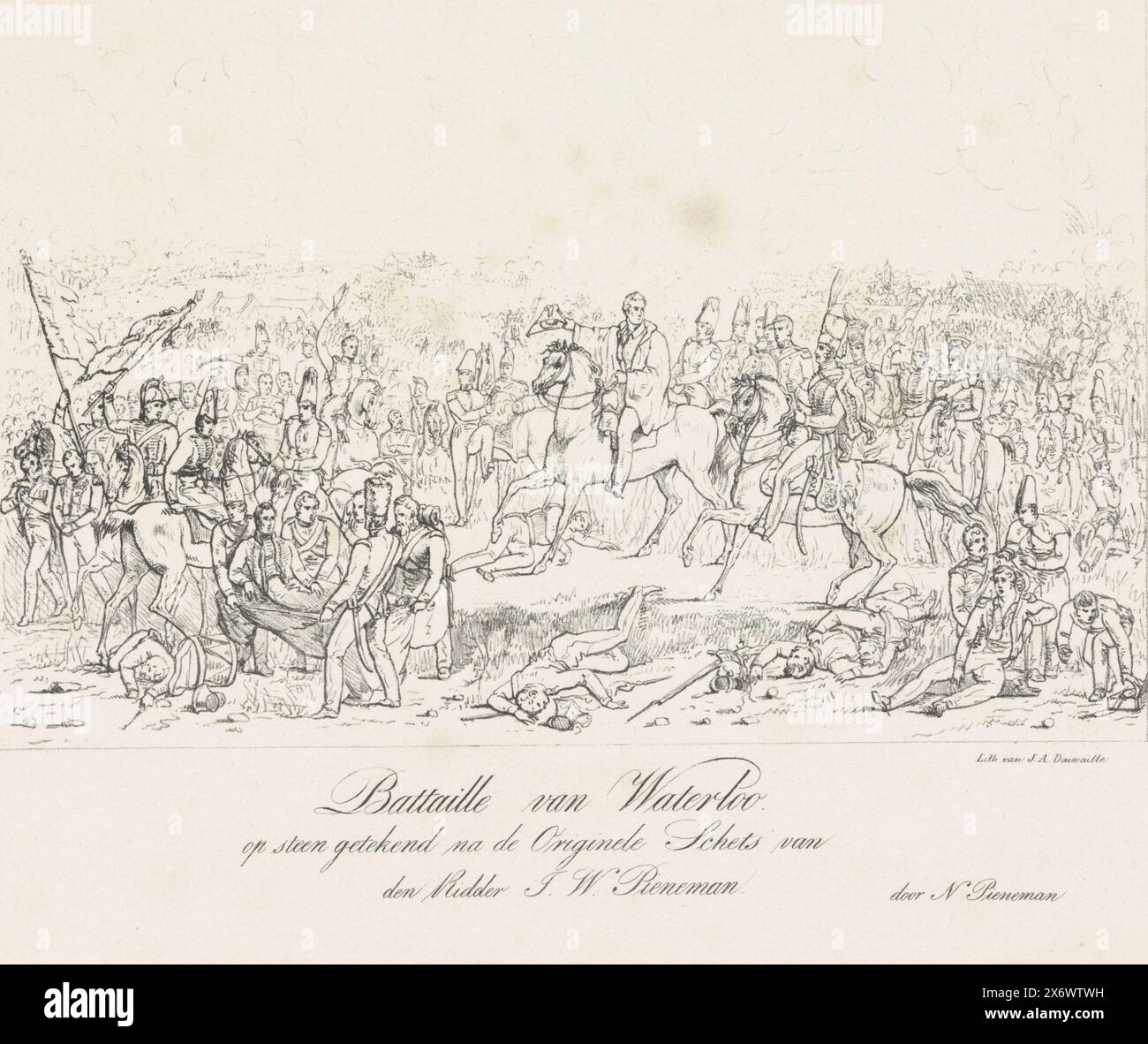 Battle of Waterloo, 1815, Bataille de Waterloo. drawn on stone after ...