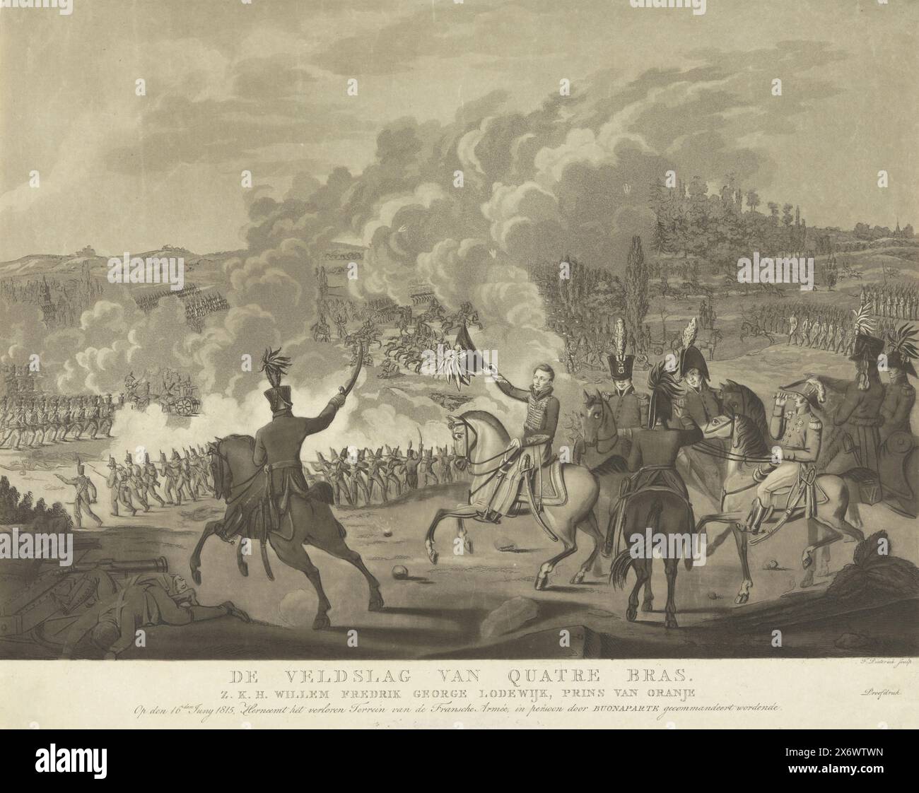 Prince of Orange leads the Dutch troops at Quatre-Bras, 1815, The ...
