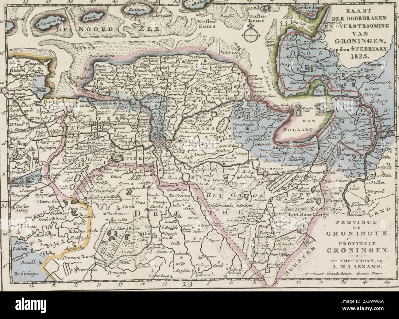 Map of the area in Groningen affected by the floods in 1825, Province ...