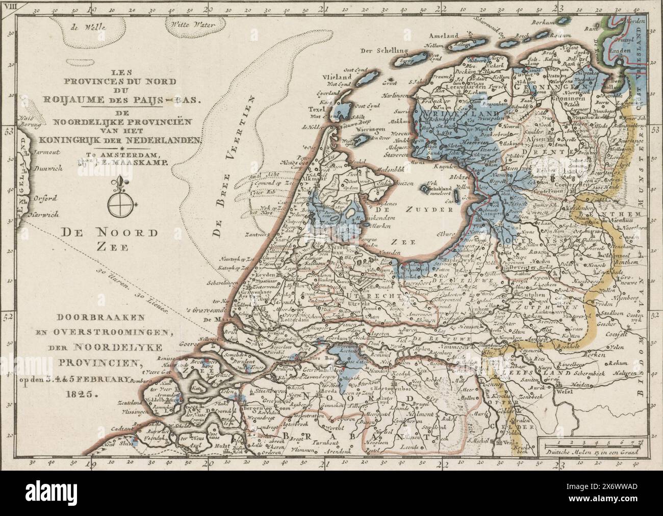Map of the area in the north of the Netherlands affected by the floods ...