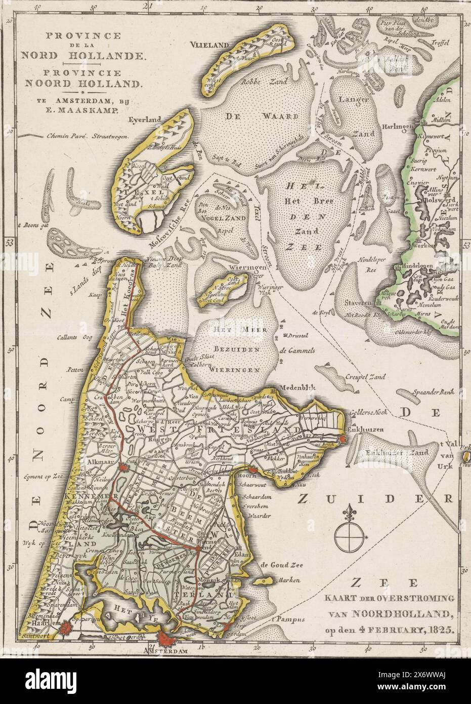 Map of the area in North Holland affected by the floods in 1825 ...