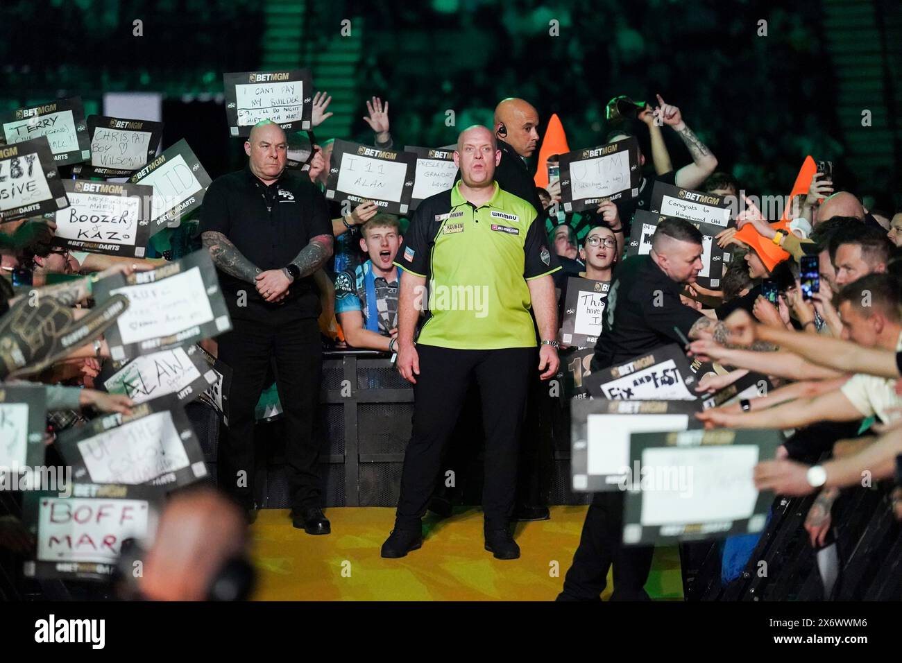 Sheffield, UK. 16th May, 2024. Michael van Gerwen walk on during the ...