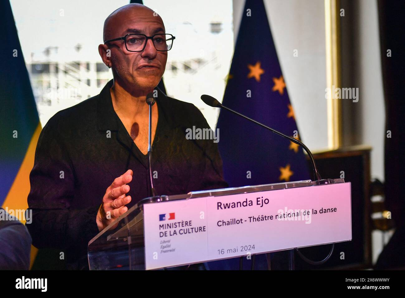 French dancer and choreographer Rachid Ouramdane delivers a speech ...