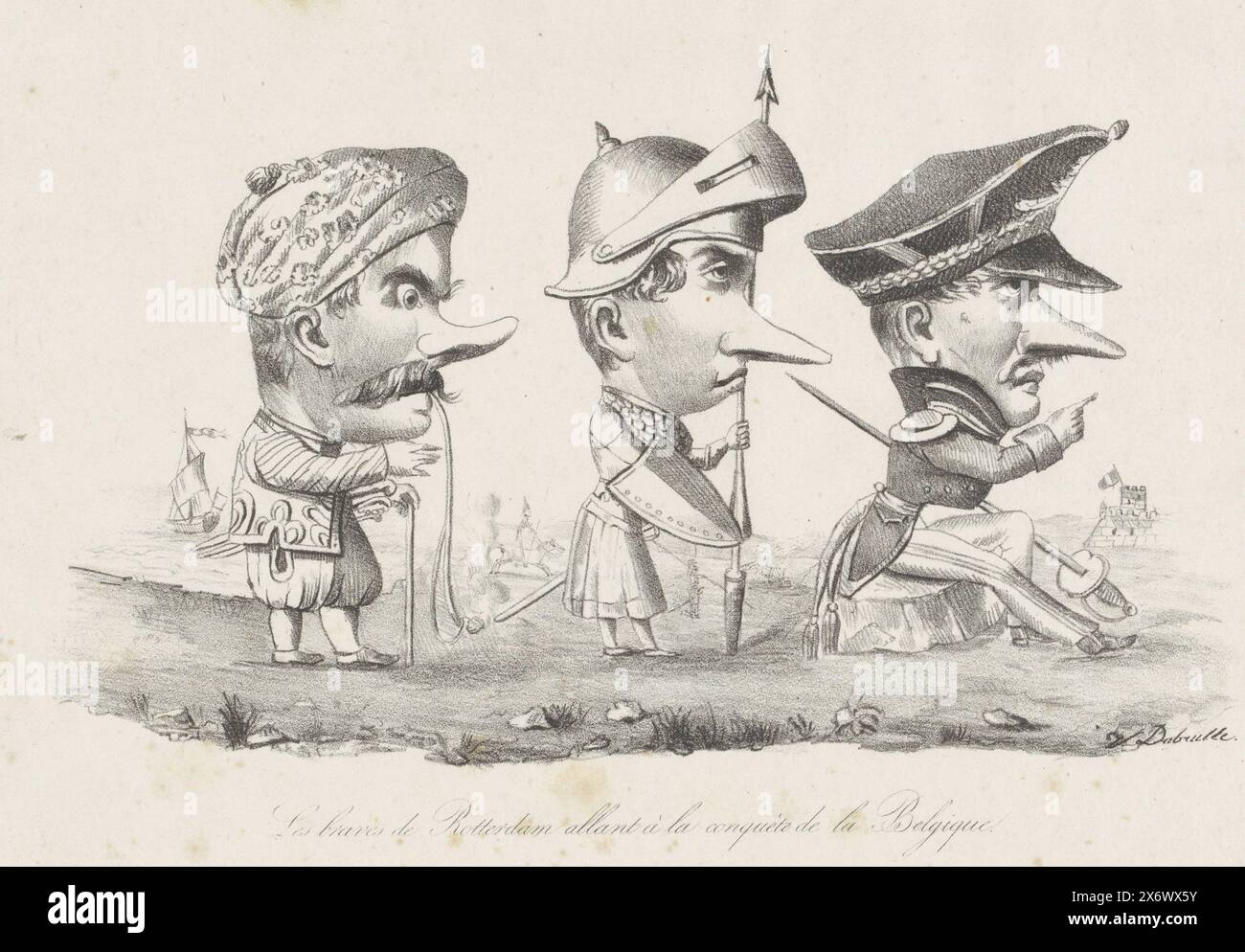 Cartoon on the Rotterdam militia, 1830, Les braves de Rotterdam allant ...