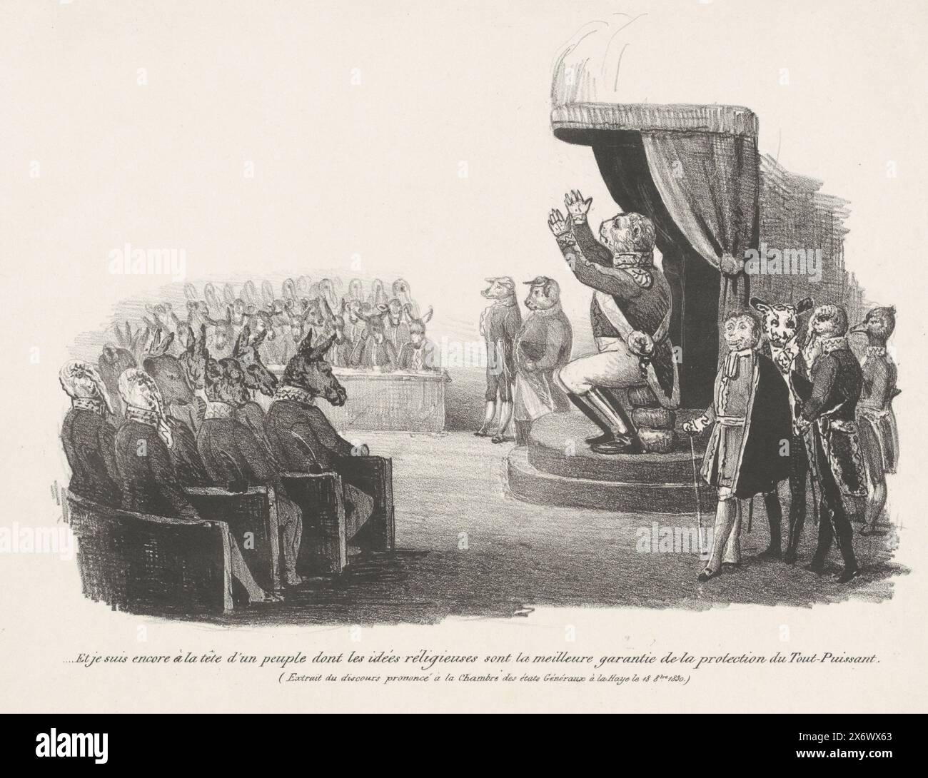 William I opens the session of the States General, 1830, Cartoon in ...