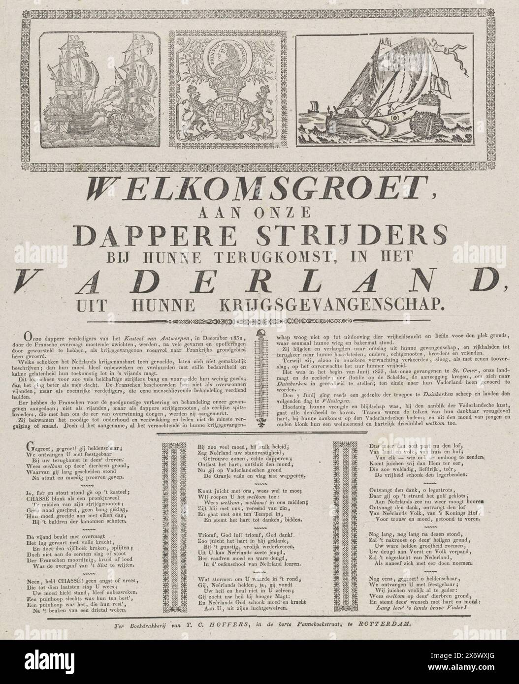 Welcome greeting to the returning Dutch prisoners of war, 1833, Welcome ...