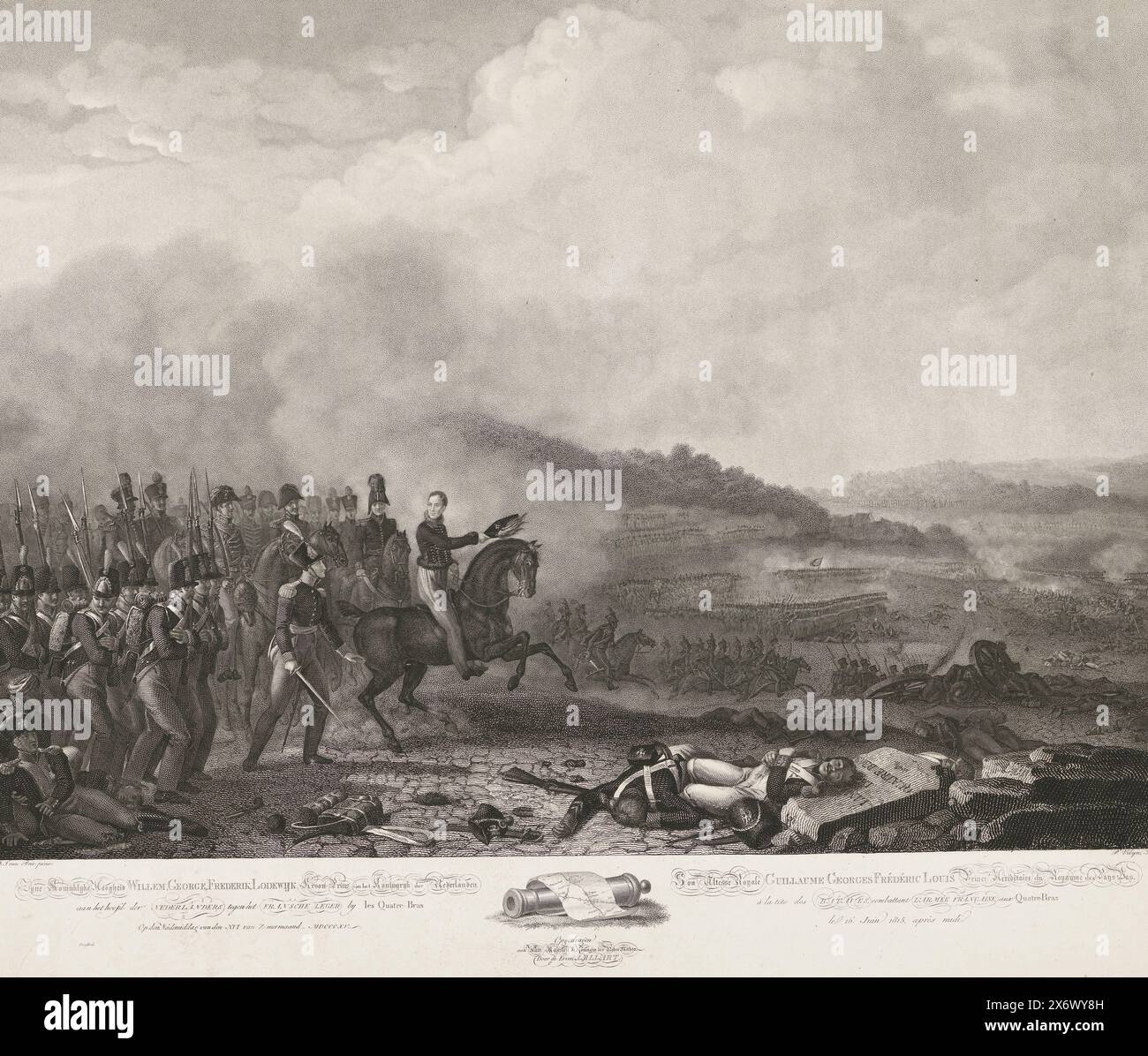 Prince of Orange leads the Dutch troops in the battle of Quatre-Bras ...