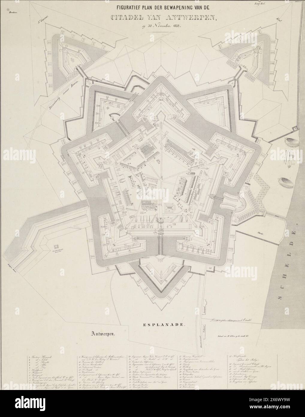 Figurative plan of the armament of the Citadel of Antwerp on November ...
