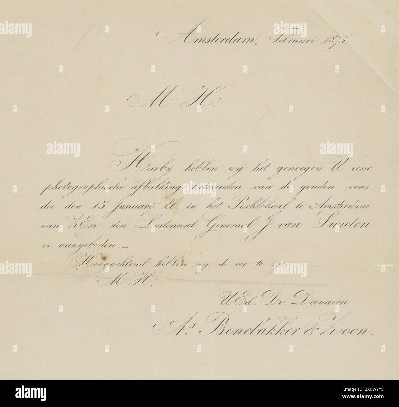 Letter about the photo of the vase presented to Lieutenant General Jan ...