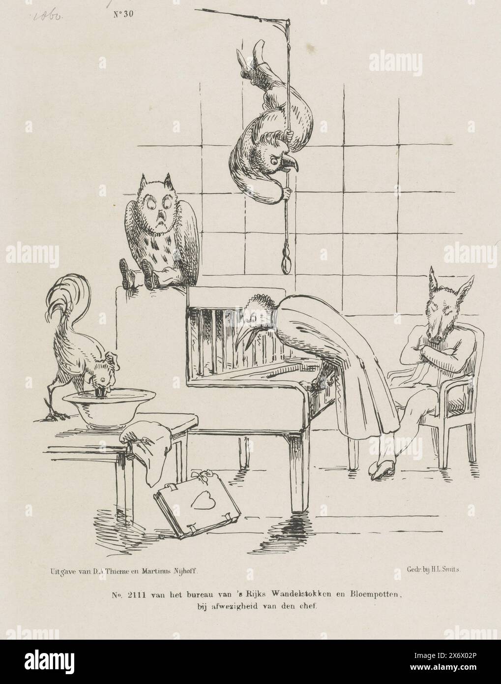 Cartoon on idleness of civil servants in the absence of the chief, 1860 ...