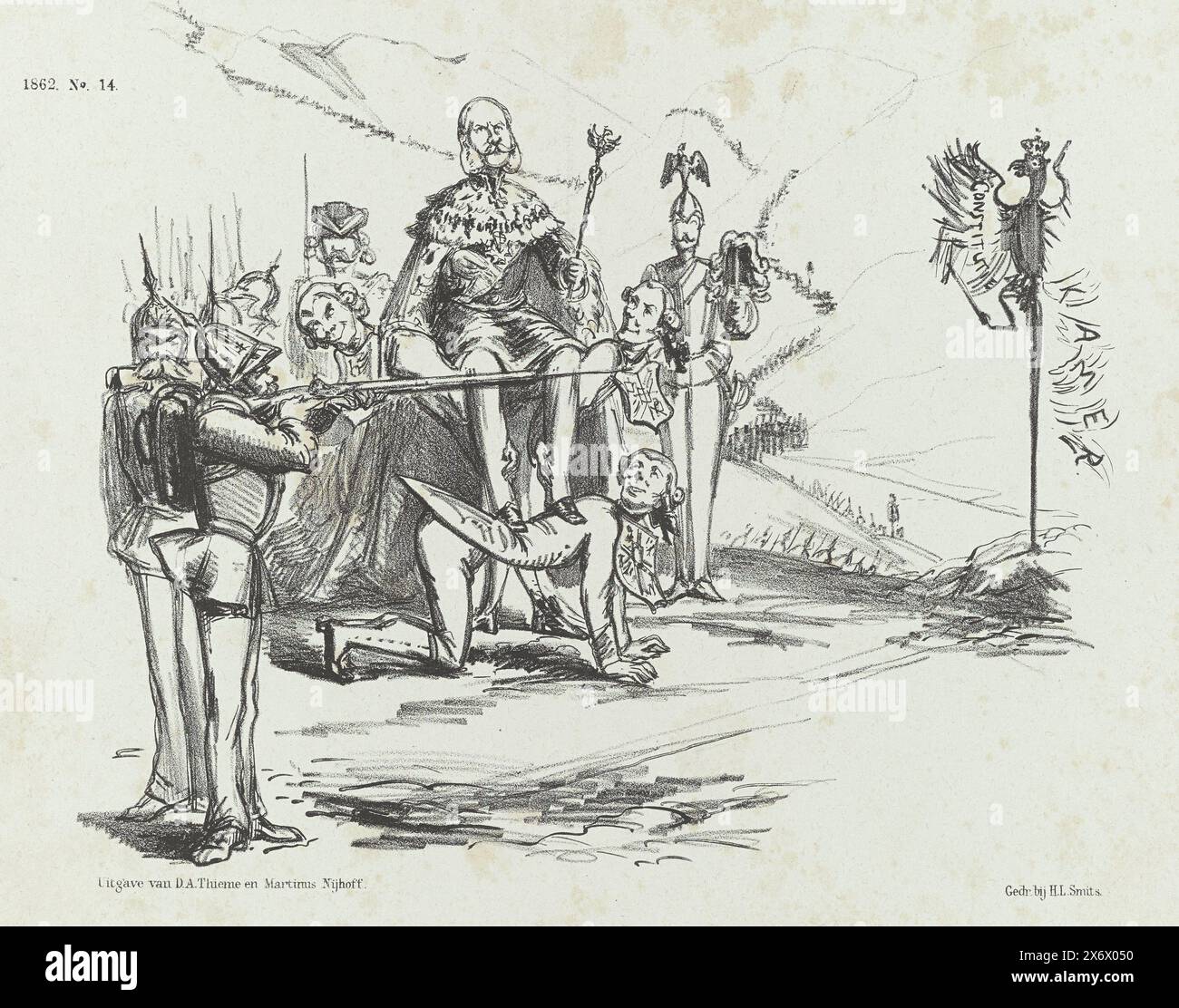 Cartoon on the German Emperor Wilhelm I, 1862, Prussia's political ...