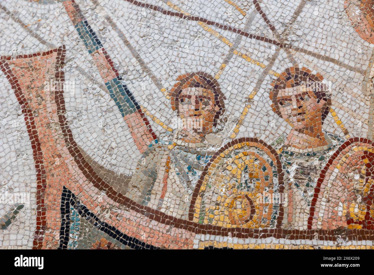 Fragment of Roman mosaic of Ulysses and sirens at Bardo National Museum ...