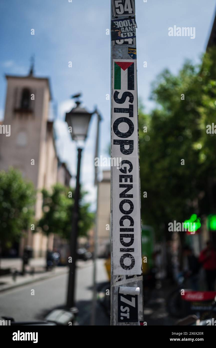Stop Genocide sticker in Madrid, Spain Stock Photo - Alamy