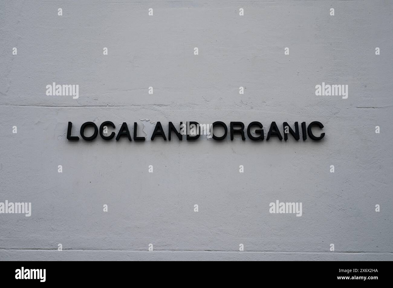 Local and Organic sign in cafe, Madrid, Spain Stock Photo - Alamy