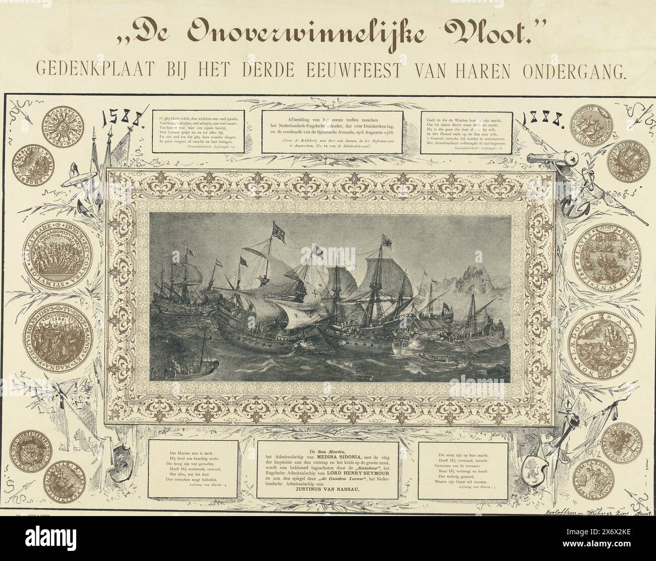 Plaque at the third centenary in 1888 of the victory over the Spanish ...