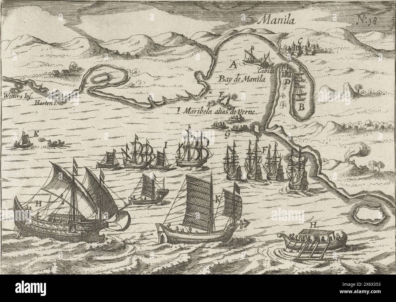 Arrival in Manila Bay in the Philippines, 1616, Manila (title on object ...