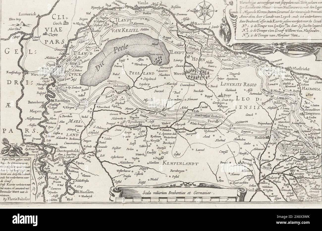 Map showing Maurits' journey through Brabant, 1602, True information ...