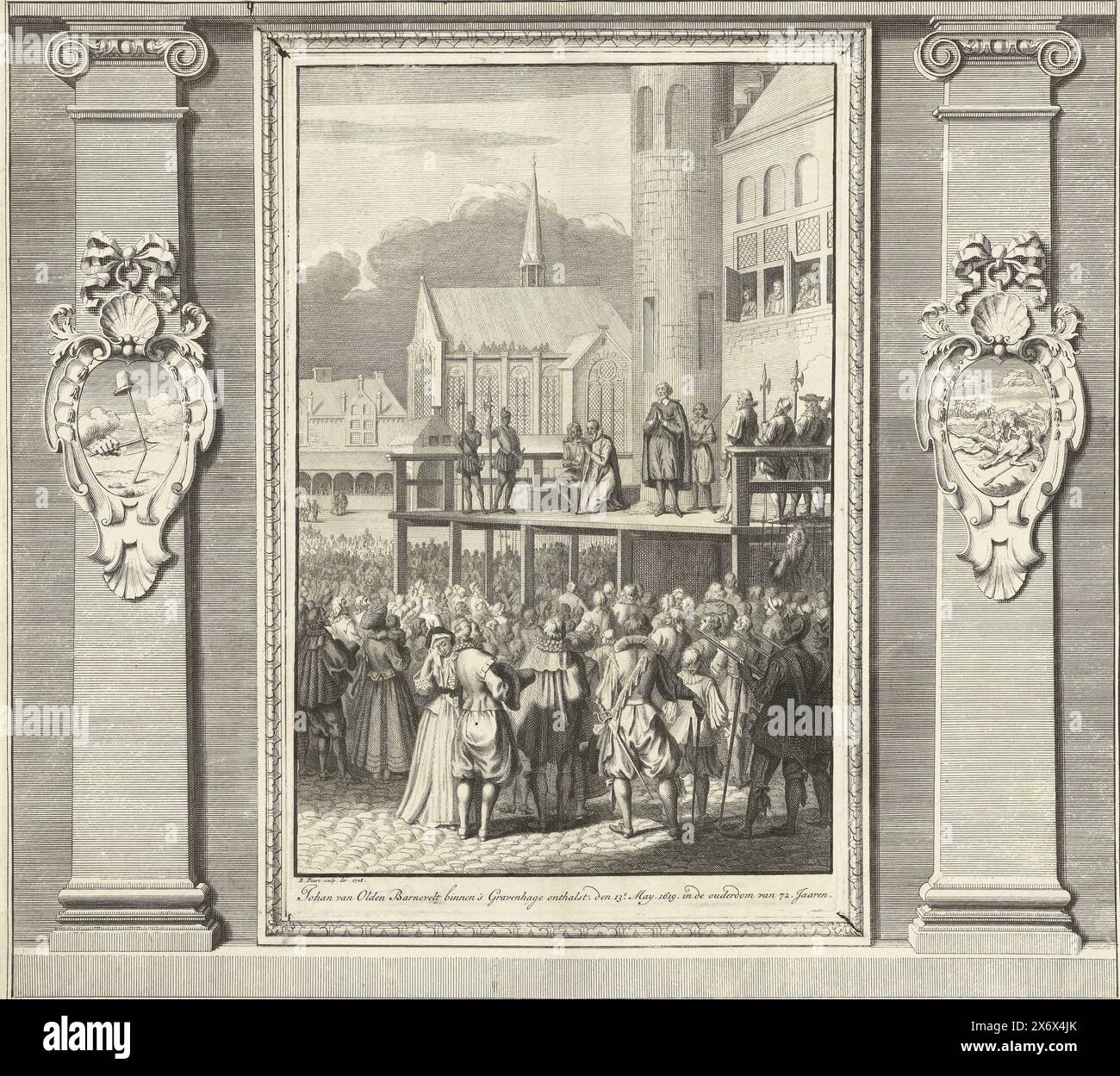 Johan van Oldenbarnevelt kneels before his beheading, 1619, Johan van ...