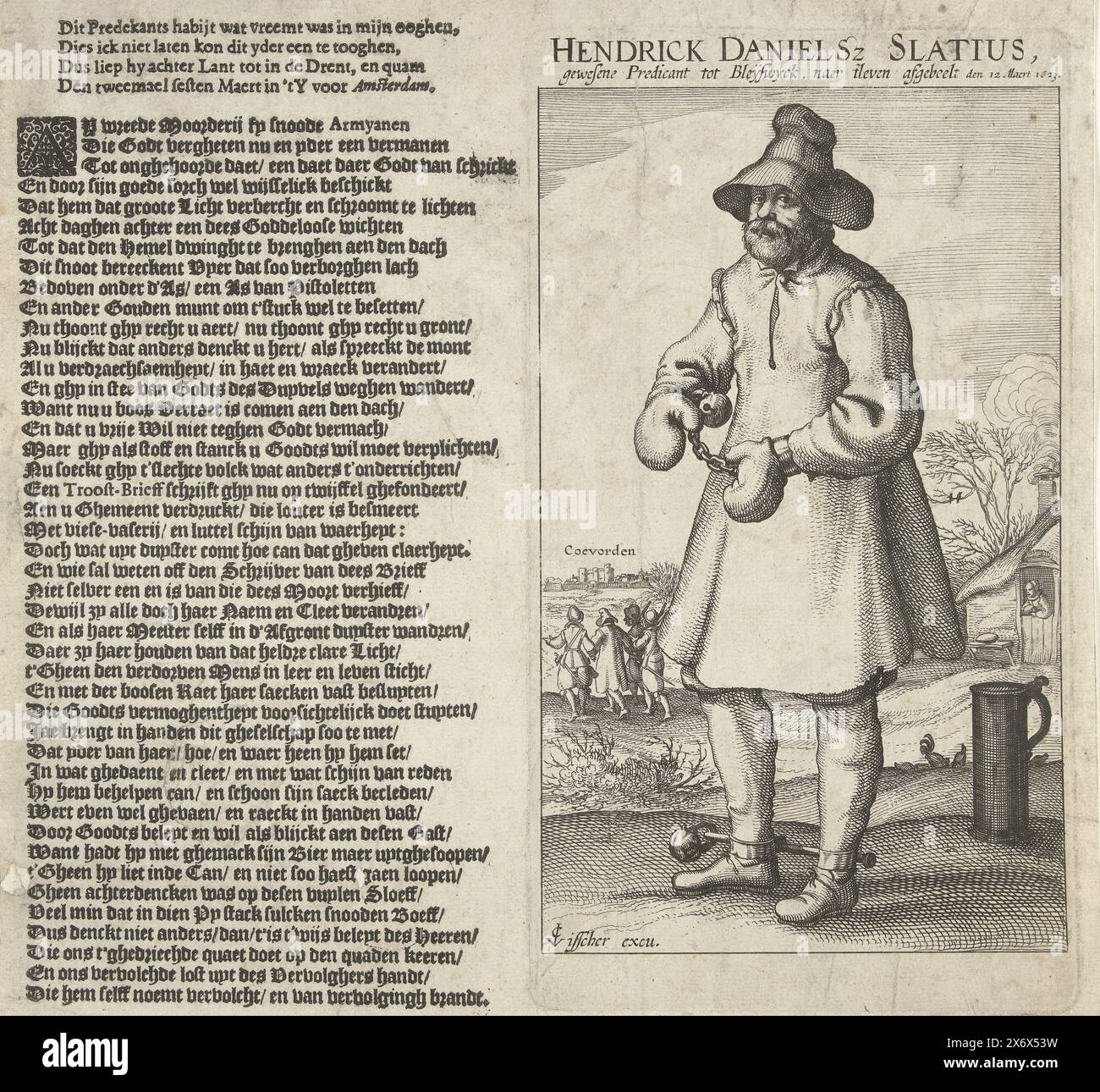 Henricus Slatius, with handcuffs and footcuffs, 1623, Hendrick Danielsz ...