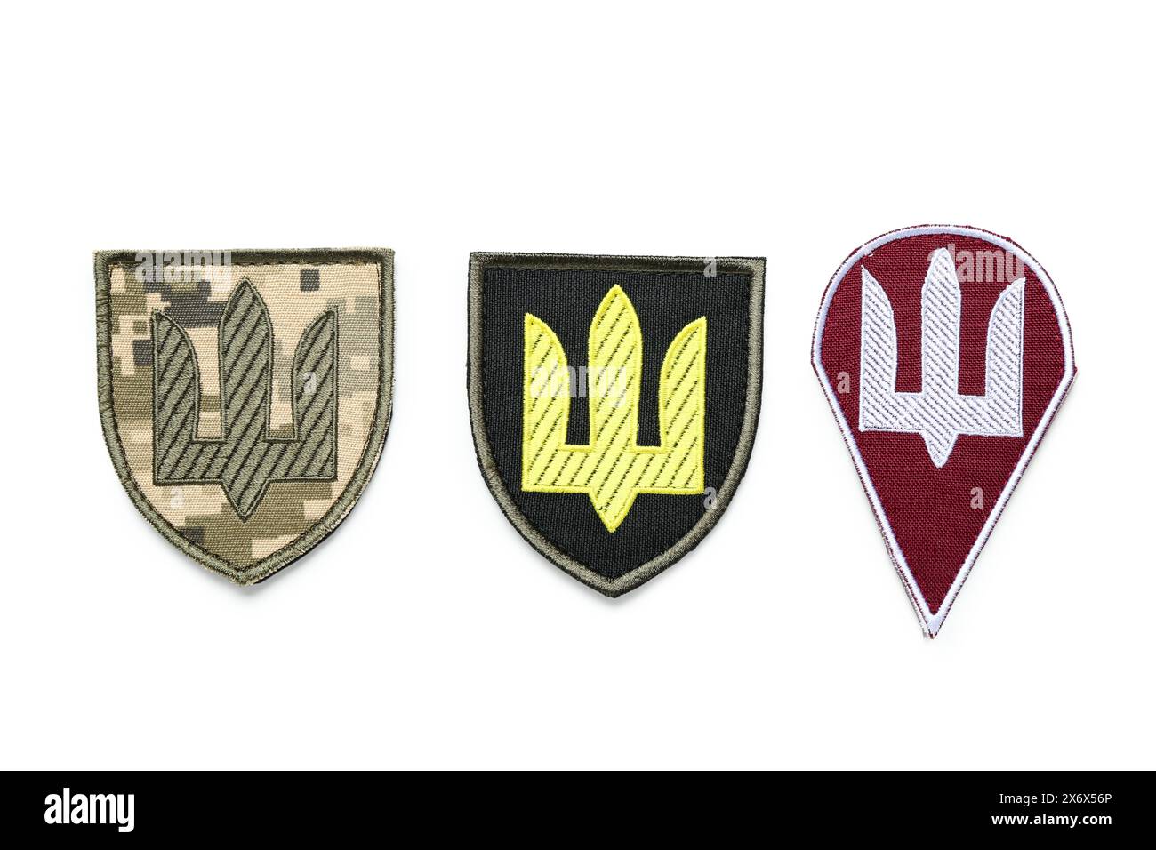 Different military badges of Ukrainian army with trident isolated on ...