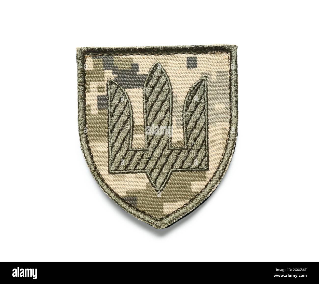 Military badge of Ukrainian army with trident isolated on white ...