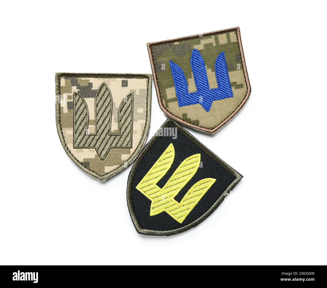Different military badges of Ukrainian army with trident isolated on ...