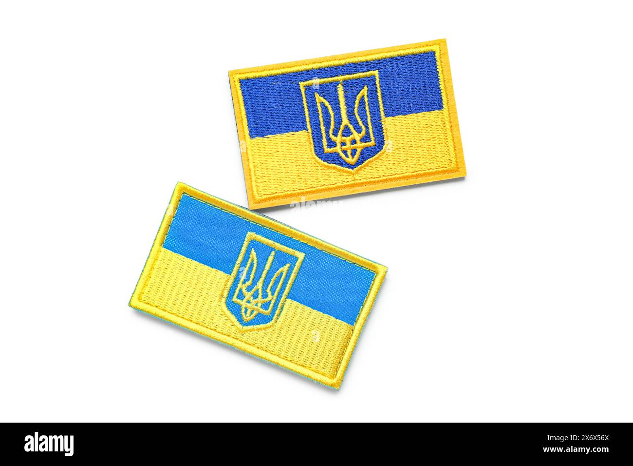 Military badges with trident and flag of Ukraine isolated on white ...