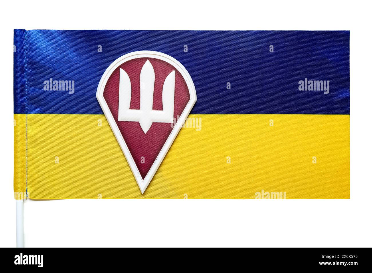 Military badge with trident and flag of Ukraine isolated on white ...