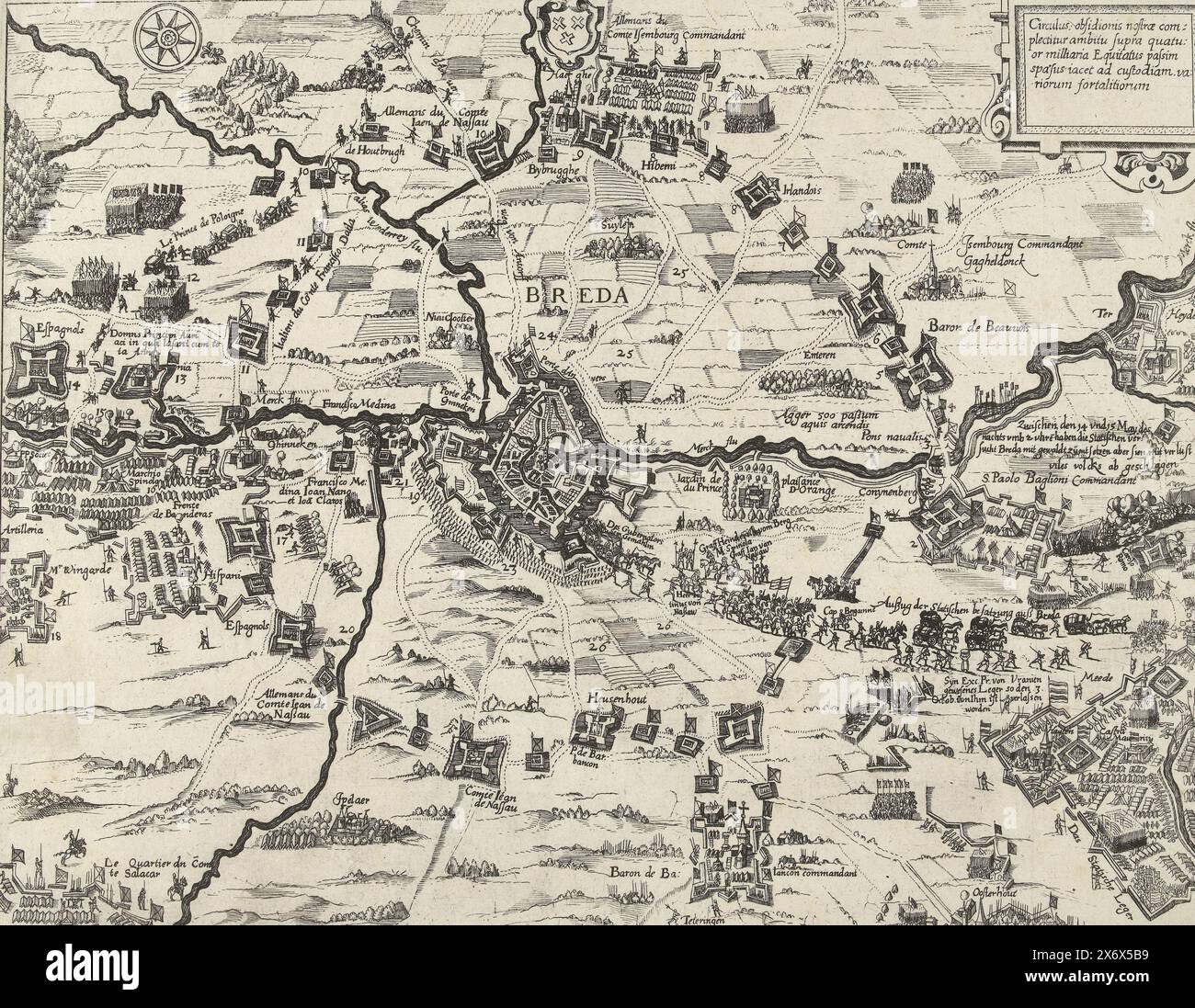 Map of the siege of Breda, 1624, Circulus: obsidionis nostrae complectitur ambitu supra quatuor ...