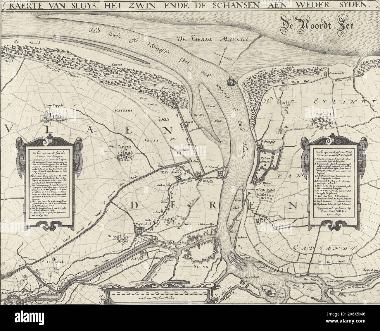 Map of Sluis, the Zwin and the fortifications on both sides, 1627, Map ...