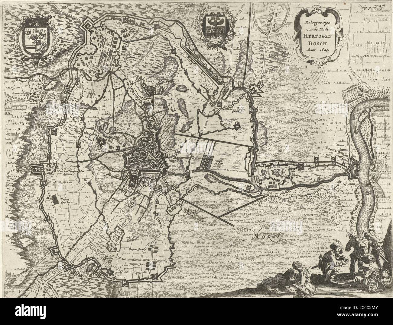 Map of the siege of Den Bosch by Frederik Hendrik, 1629, Beleegeringe ...