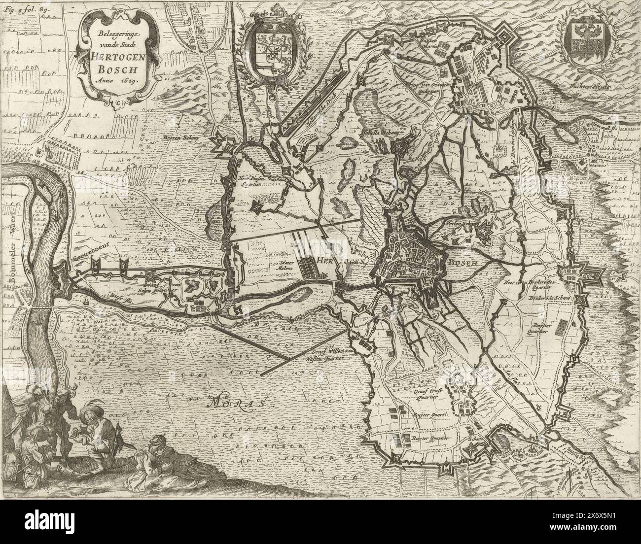 Map of the siege of Den Bosch by Frederik Hendrik, 1629, Beleegeringe ...