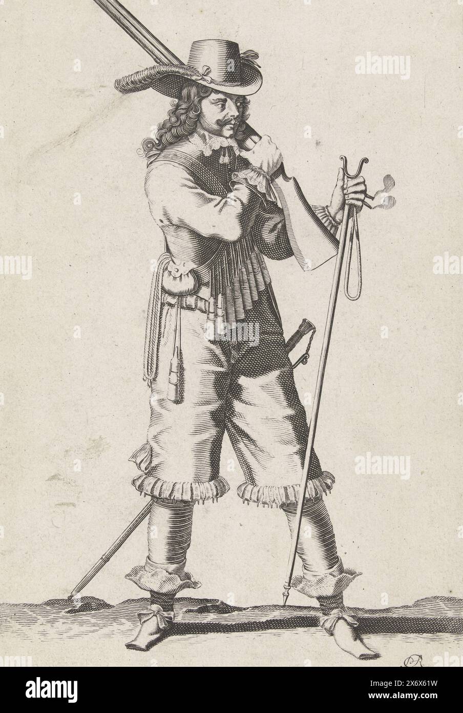 Soldier placing his musket on his shoulder with his right hand, ca ...