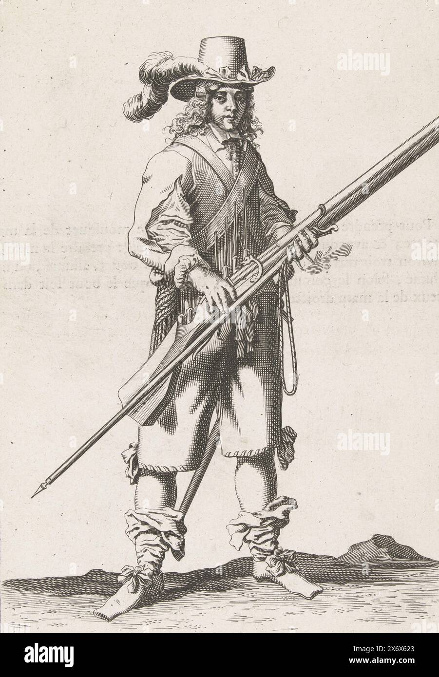 Soldier shaking powder from his musket, ca. 1645, A soldier, full ...