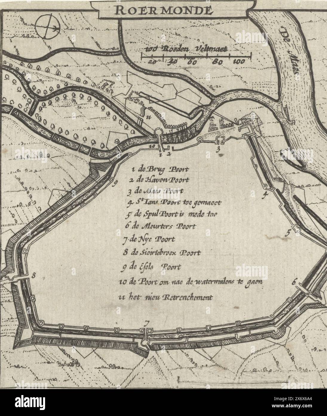 Map of Roermond, 1631-1632, Roermonde (title on object), Map of ...