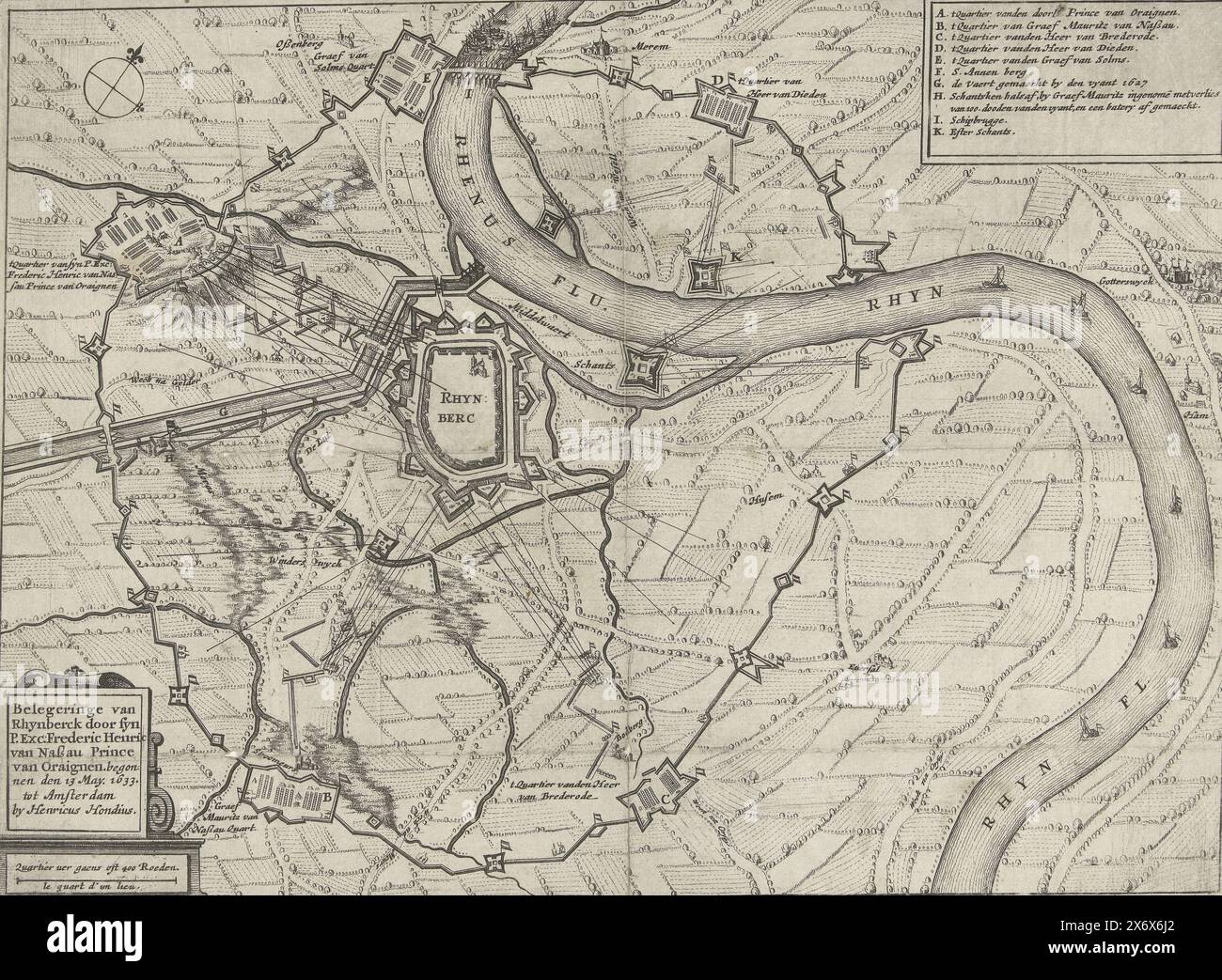Map of the siege of Rijnberg, 1633, Beleginge van Rhynberck by syn P ...