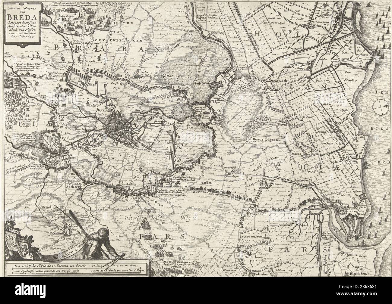 Map of the siege of Breda, 1637, Nieuwe Kaerte van Breda besieged by ...