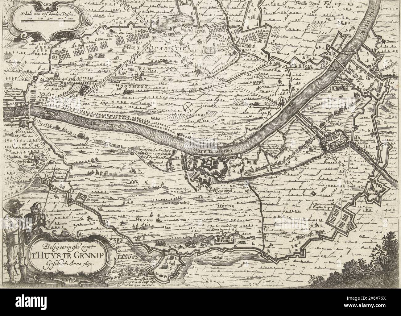 Map of the siege of Gennep, 1641, Beleegeringhe vant t'Huys in Gennip ...