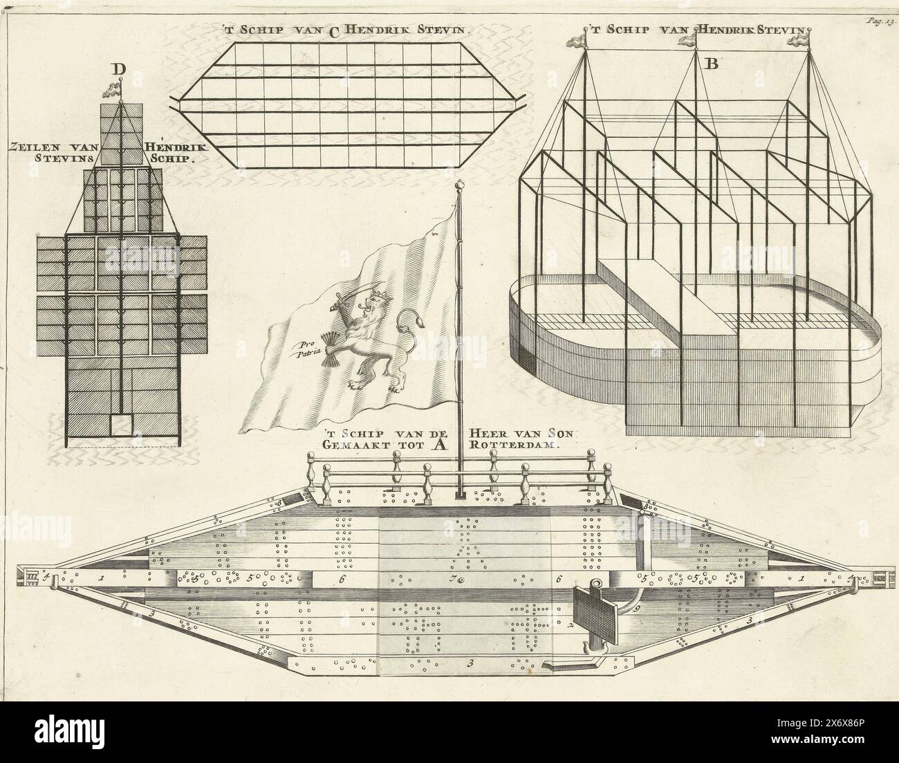 Sheet with two designs for experimental ships, ca. 1650, Sheet with two ...