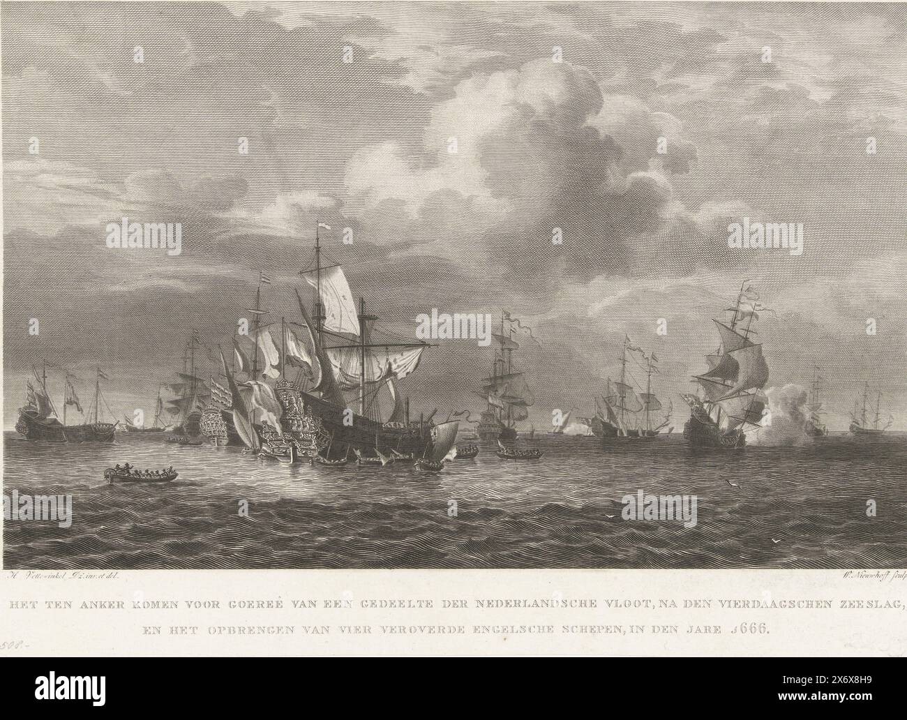 Bringing in four captured English ships after the Four Days Battle ...