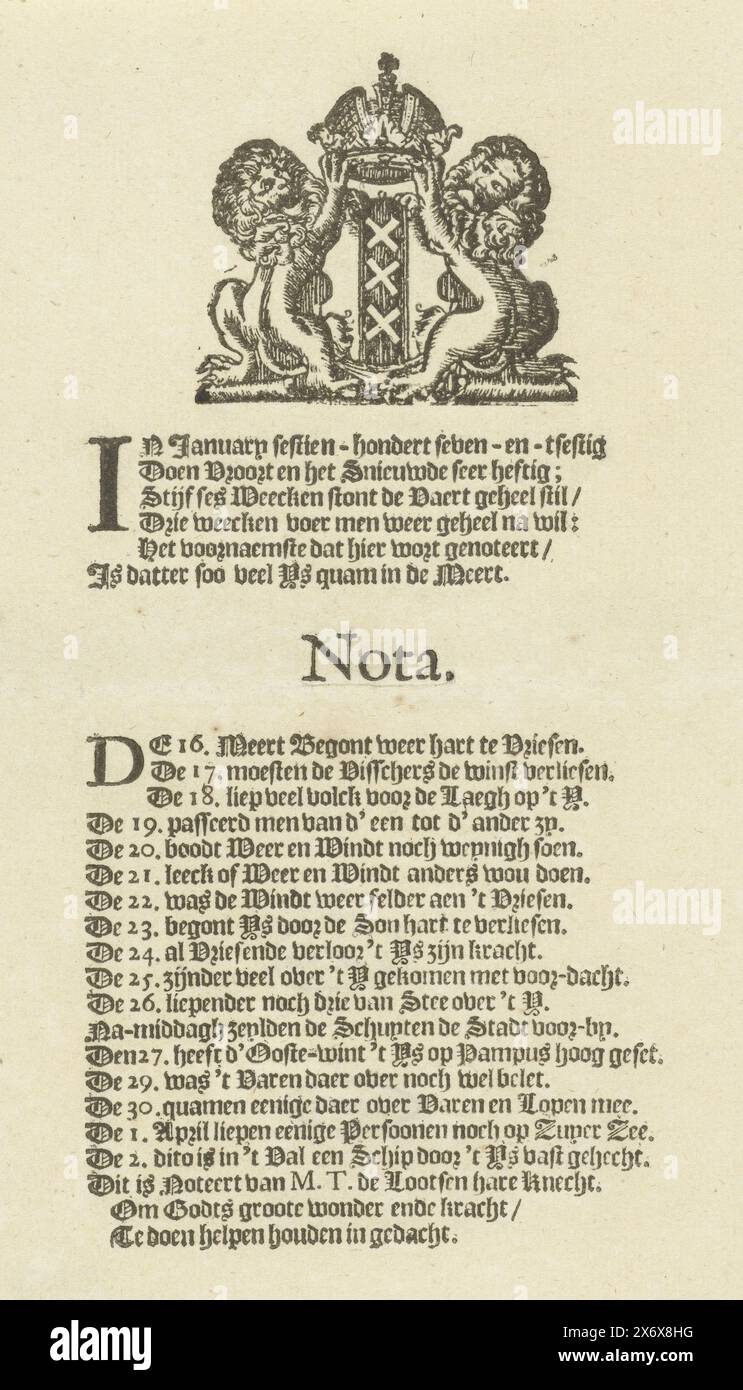 Verse about the severe frost in Amsterdam in March 1667, Text sheet ...