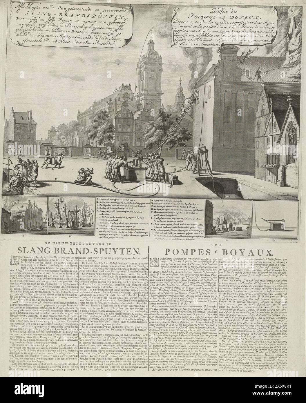 Application of the new fire hoses, 1677, Illustration of the newly ...