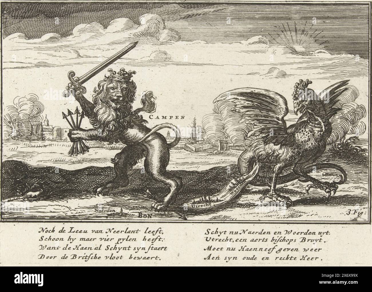 The Dutch Lion chasing away the French rooster, 1672-1674, Six ...