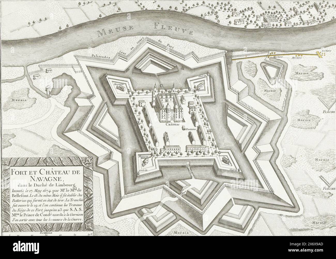 Plan of the fort Navagne in Limburg, 1674, Fort et Château de Navagne ...